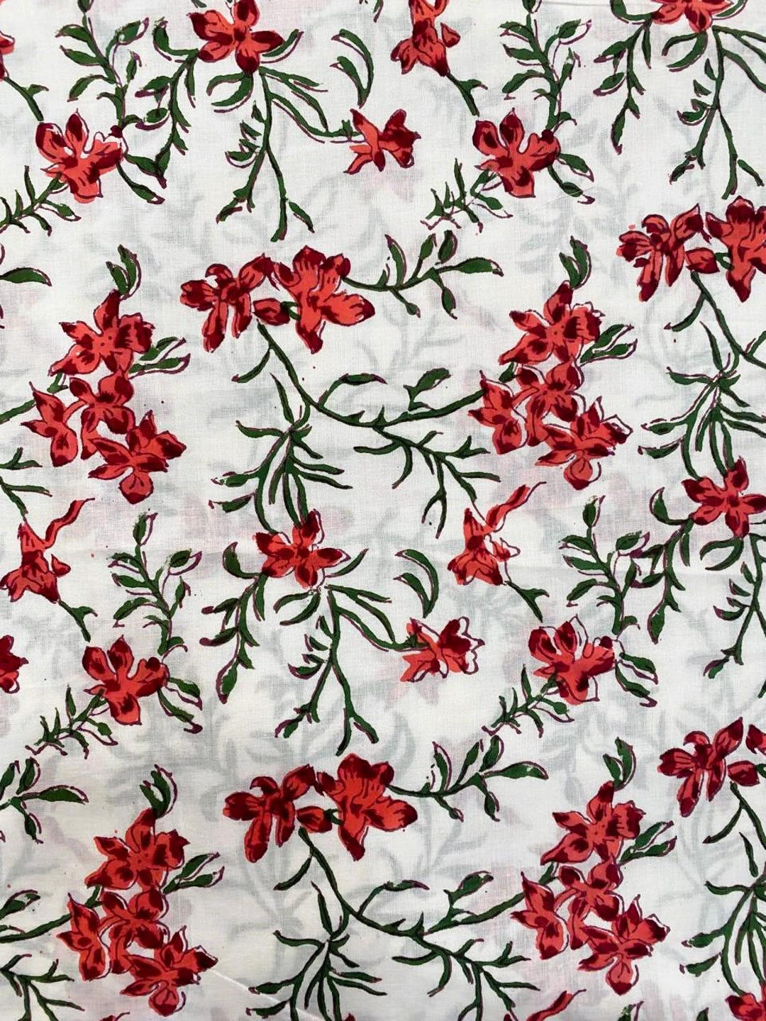White and Pink Indian Hand Block Print Fabric by Yard for Dress Making ...