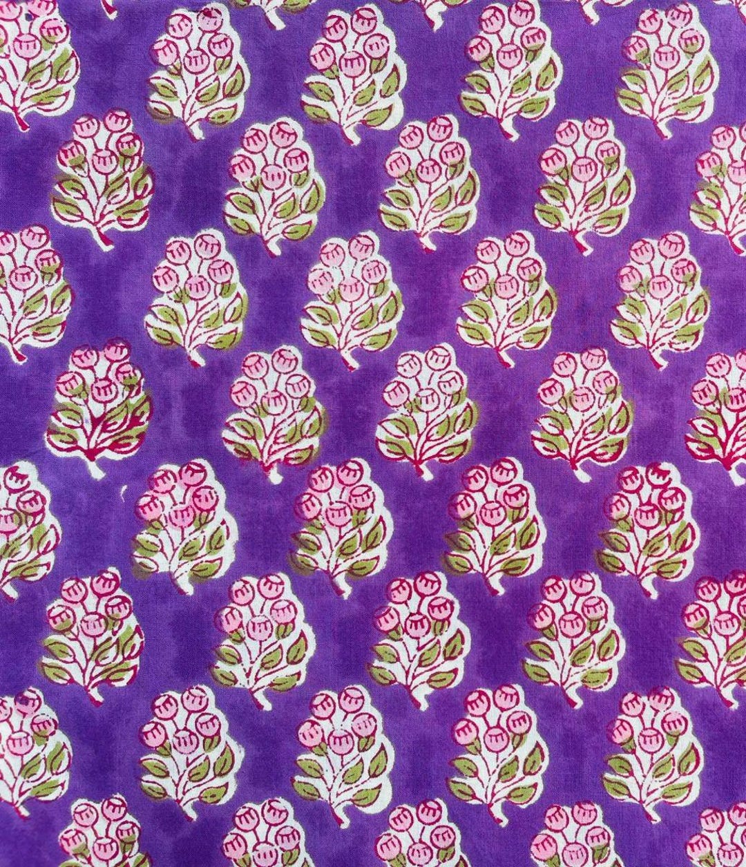 Pink Purple Floral Hand Block Print Cotton Fabric by the Yard ,indian ...