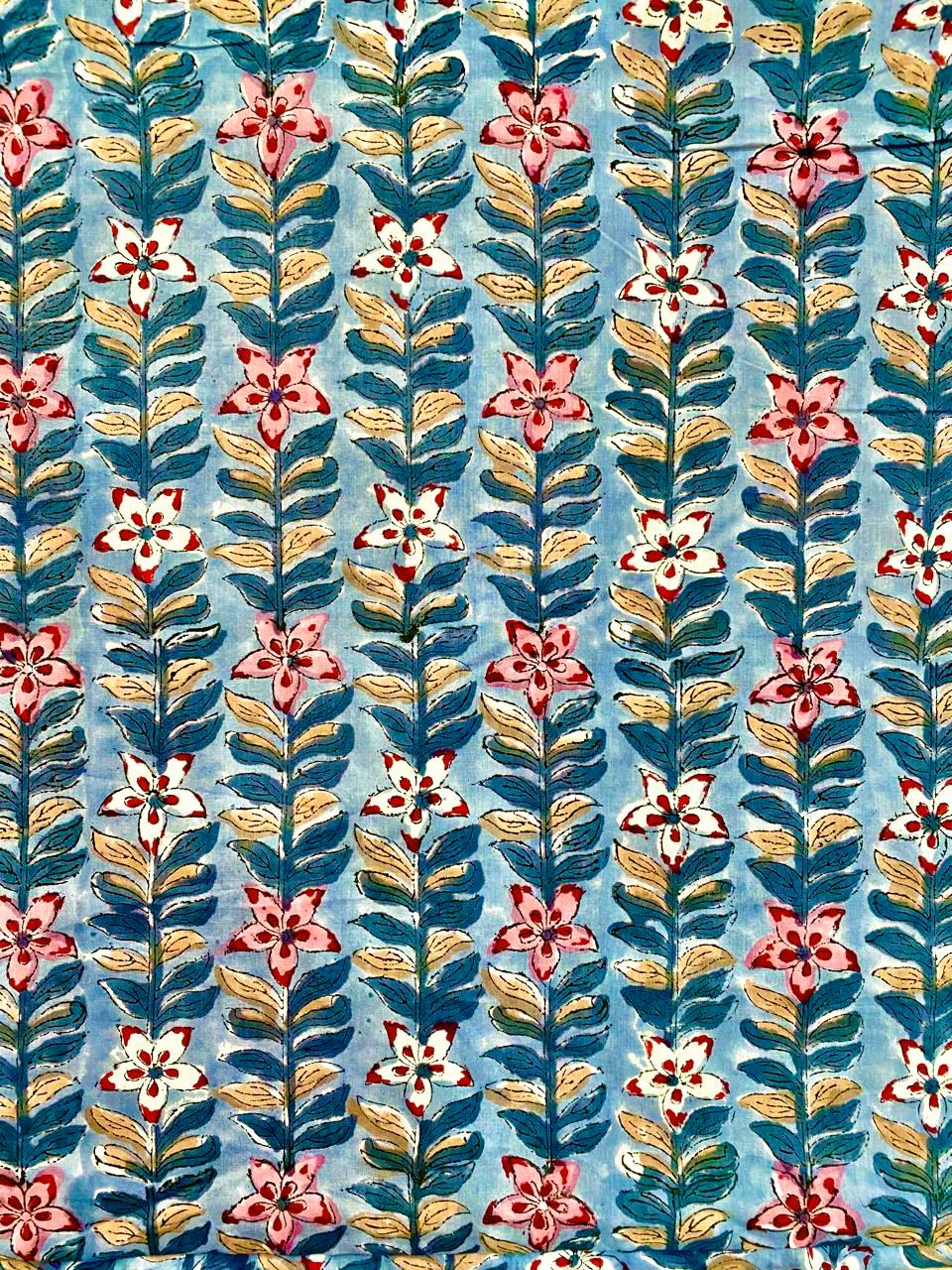 Blue and Pink Indian Hand Block Print Fabric by the Yard,dress Making ...