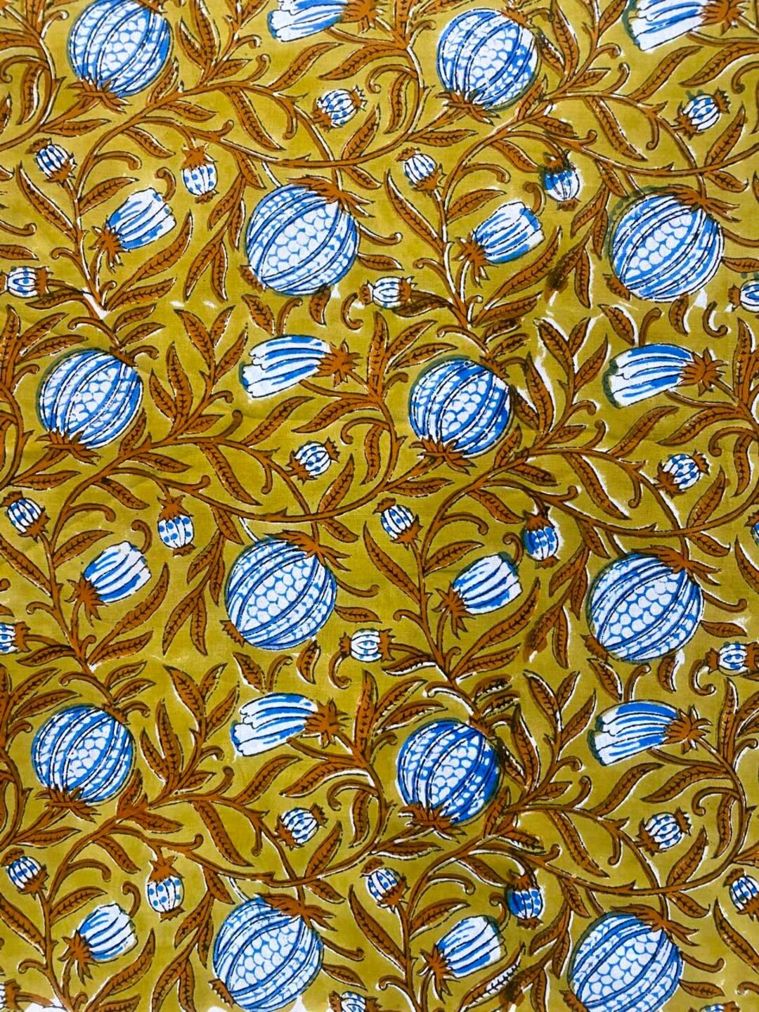 Mustard Yellow Indian Hand Block Print Fabric by the Meter, Dress ...