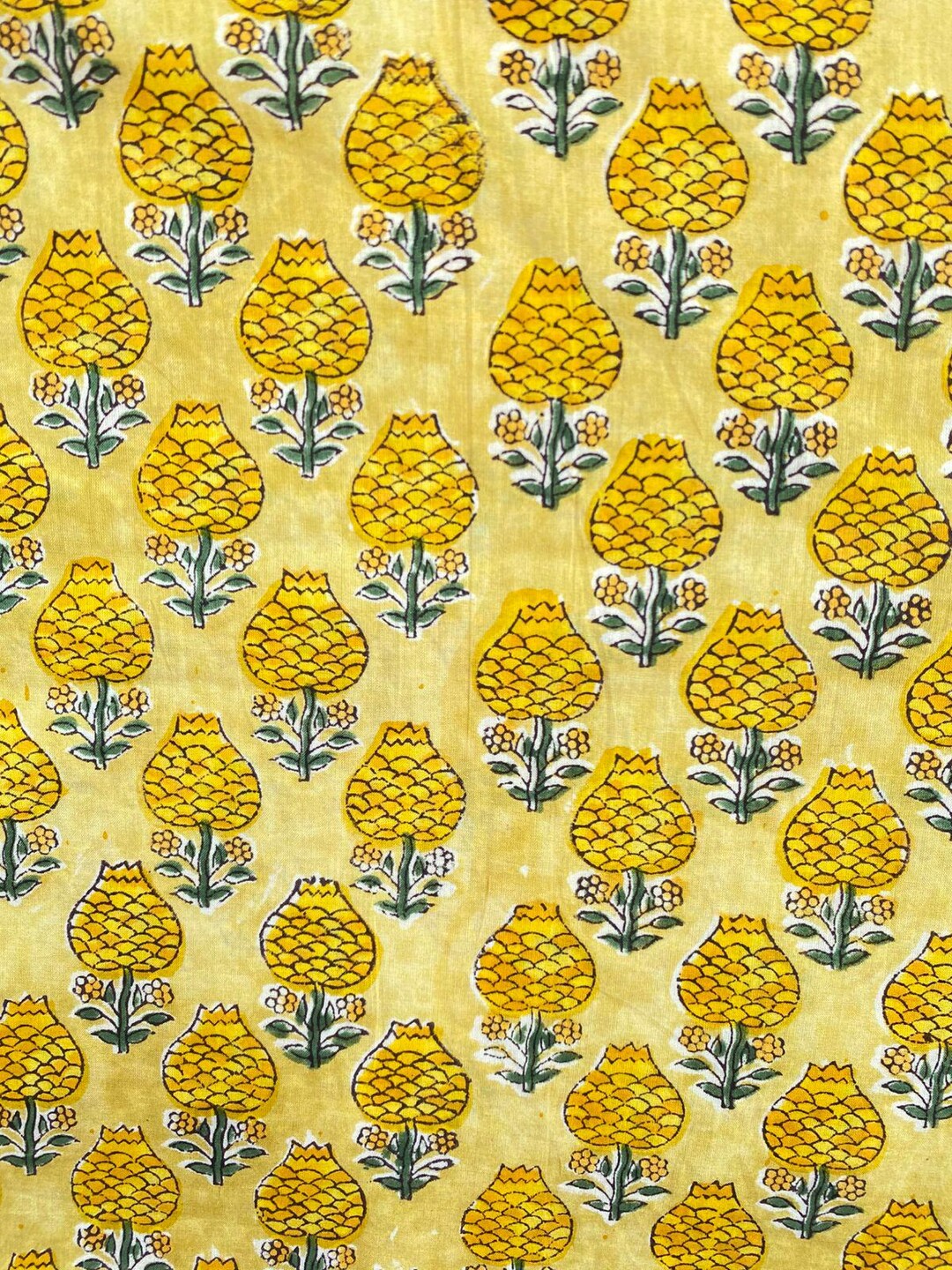 Yellow Cotton Hand Block Print Fabric by the Yard ,sewing Material ...