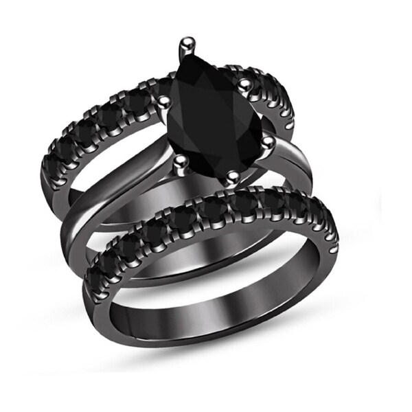 Black Diamond Trio Ring - Etsy