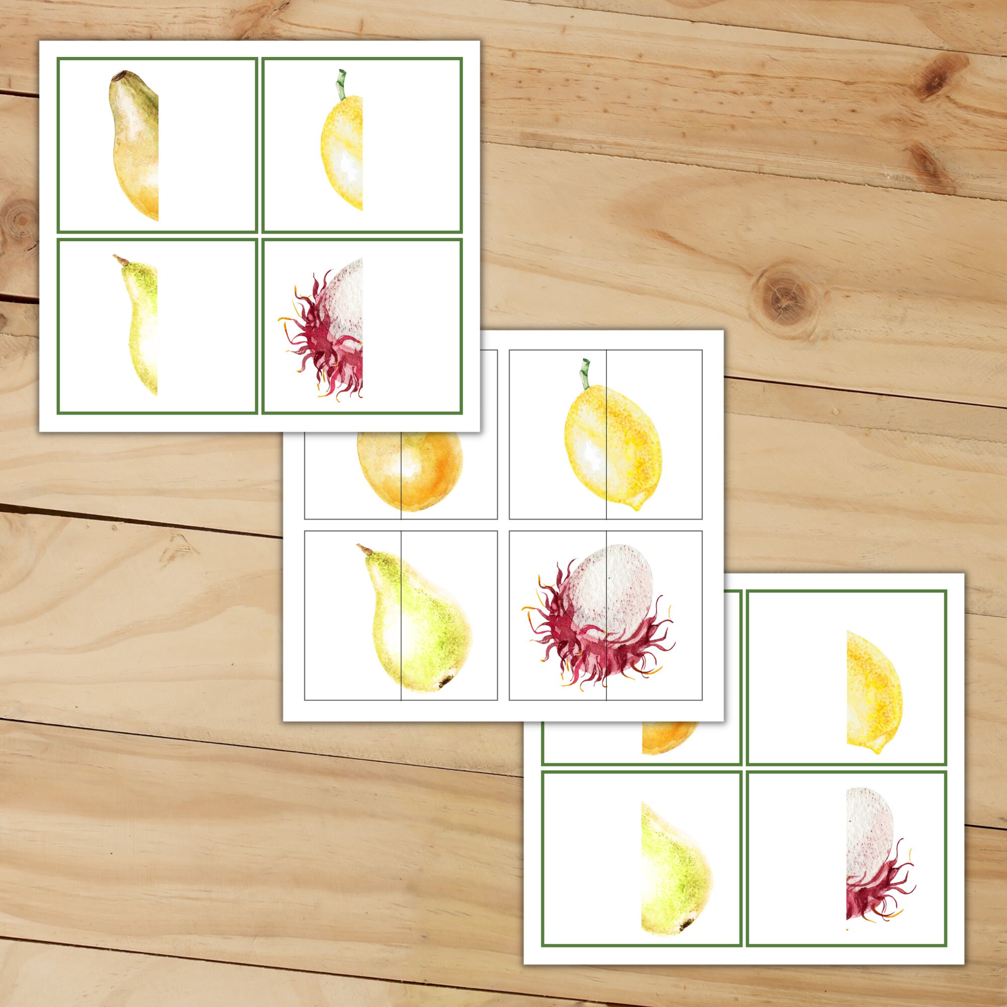 Tropical Fruits Halves Memory Matching Game. Toddler Matching Halves ...