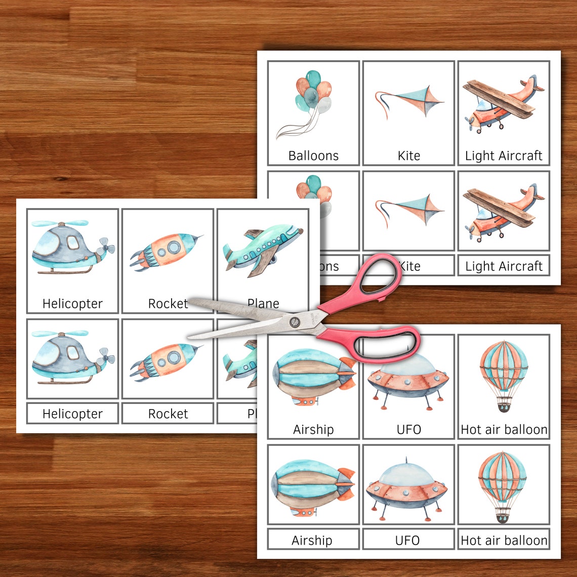 Air Transport & Flying Objects - Montessori Printable 9 Cards. Toddler ...