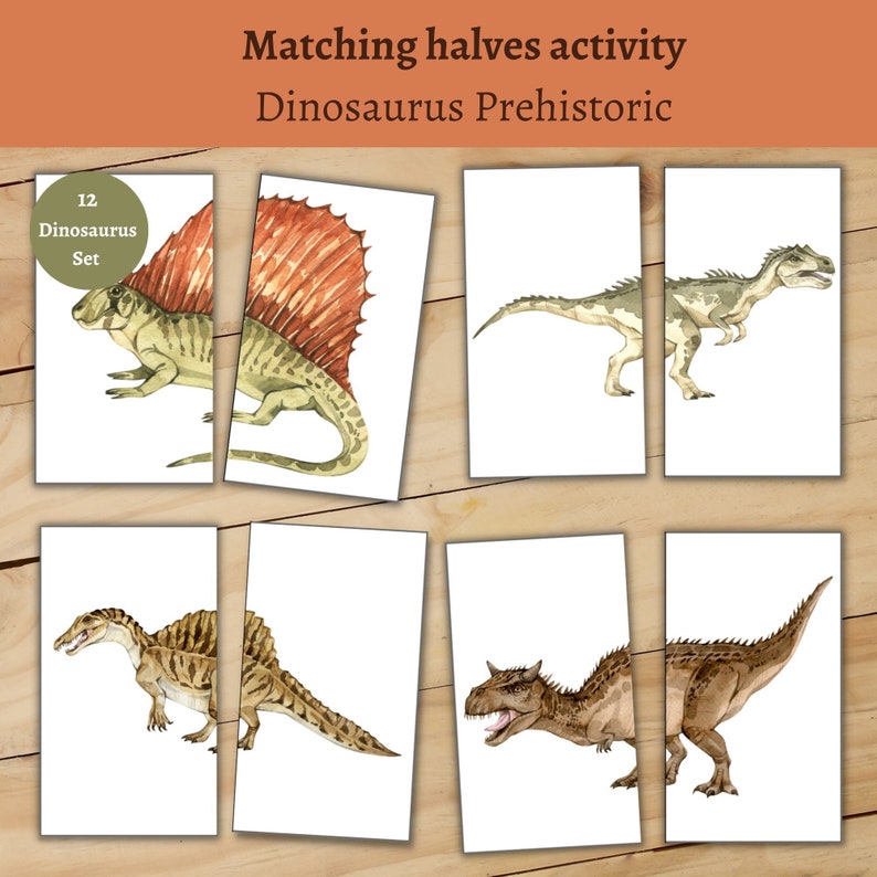 Dinosaurus Prehistoric - Halves Memory Matching Game. Toddler Matching ...