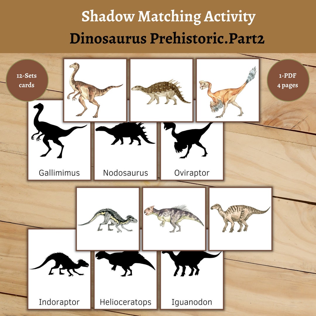 Dinosaurus Prehistoric.part2- Shadow Matching Cards, Montessori Toddler ...