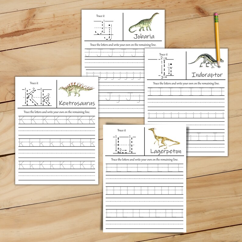 Alphabet Writing - Dinosaurs Worksheets : ABC Writing Practice for ...