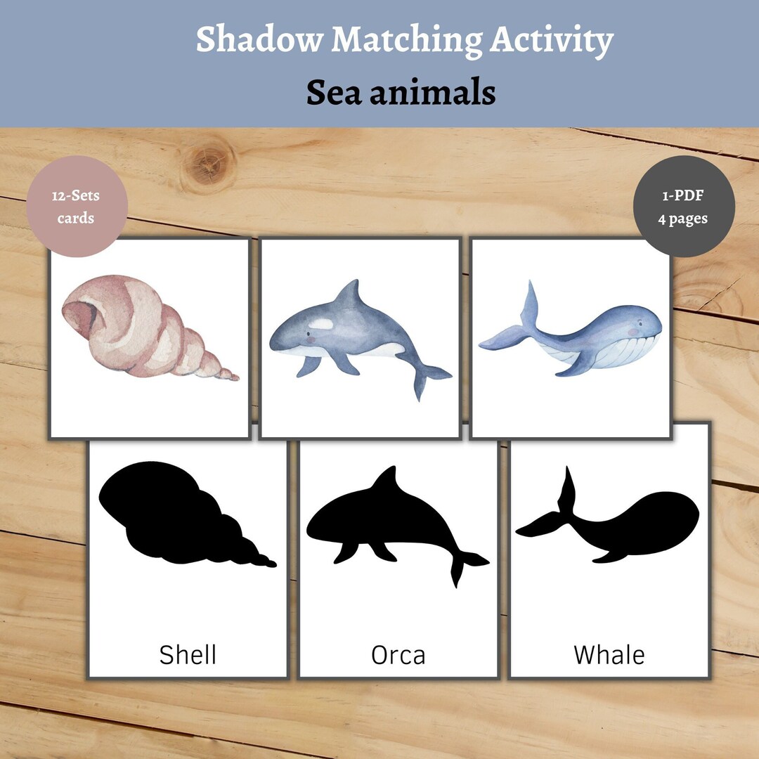 Sea Animals Shadow Matching Cards. Montessori Sea Animals Preschool ...