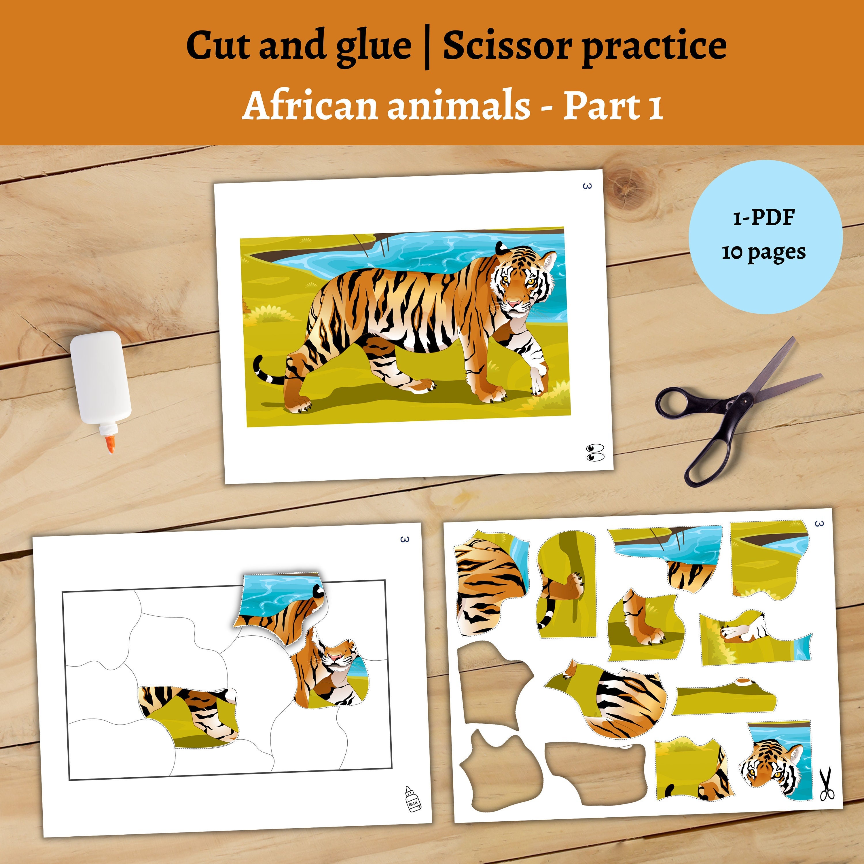 African Animals -CUT and GLUE Activities, Preschool, Kindergarten ...