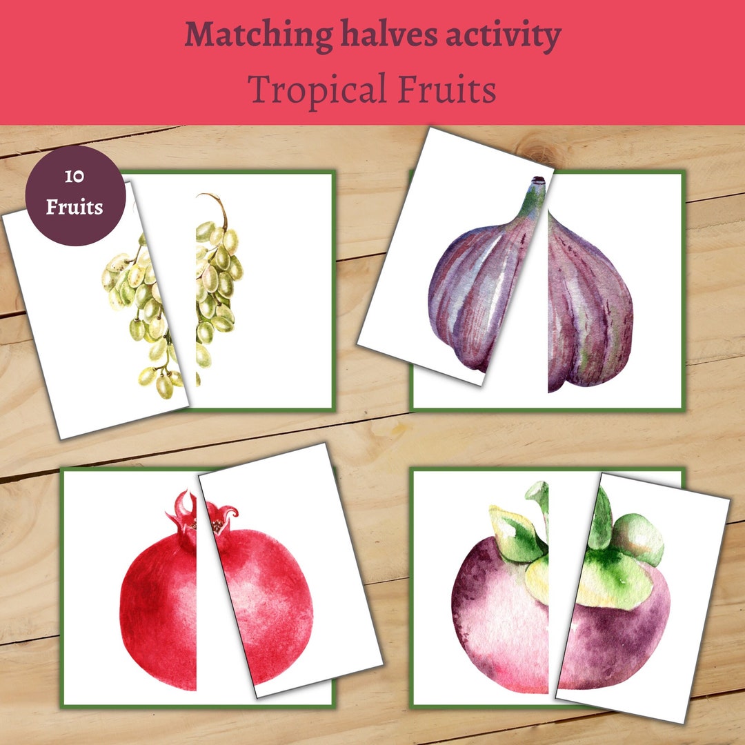 Tropical Fruits - Halves Memory Matching Game. Toddler Matching Halves ...
