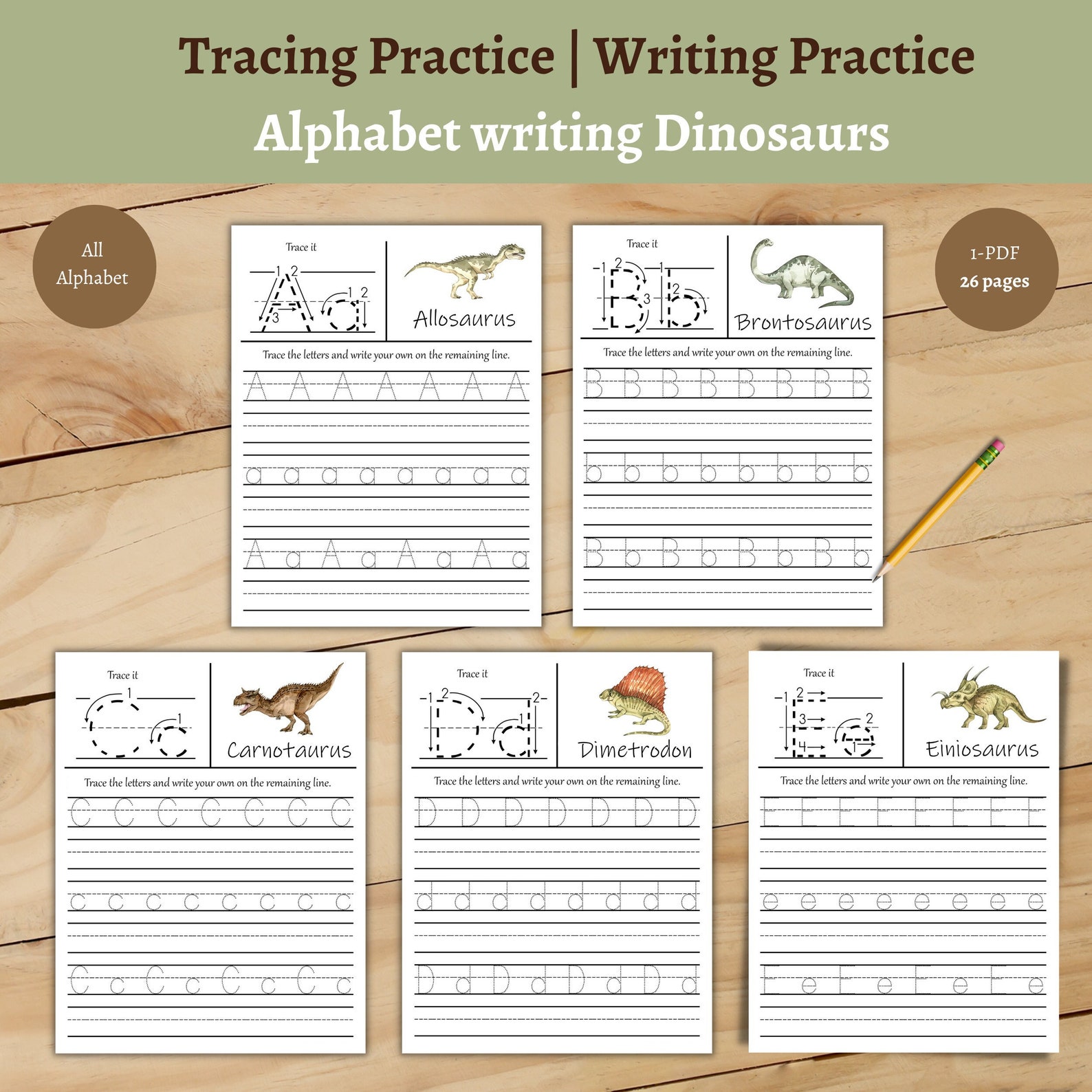 Alphabet Writing - Dinosaurs Worksheets : ABC Writing Practice for ...