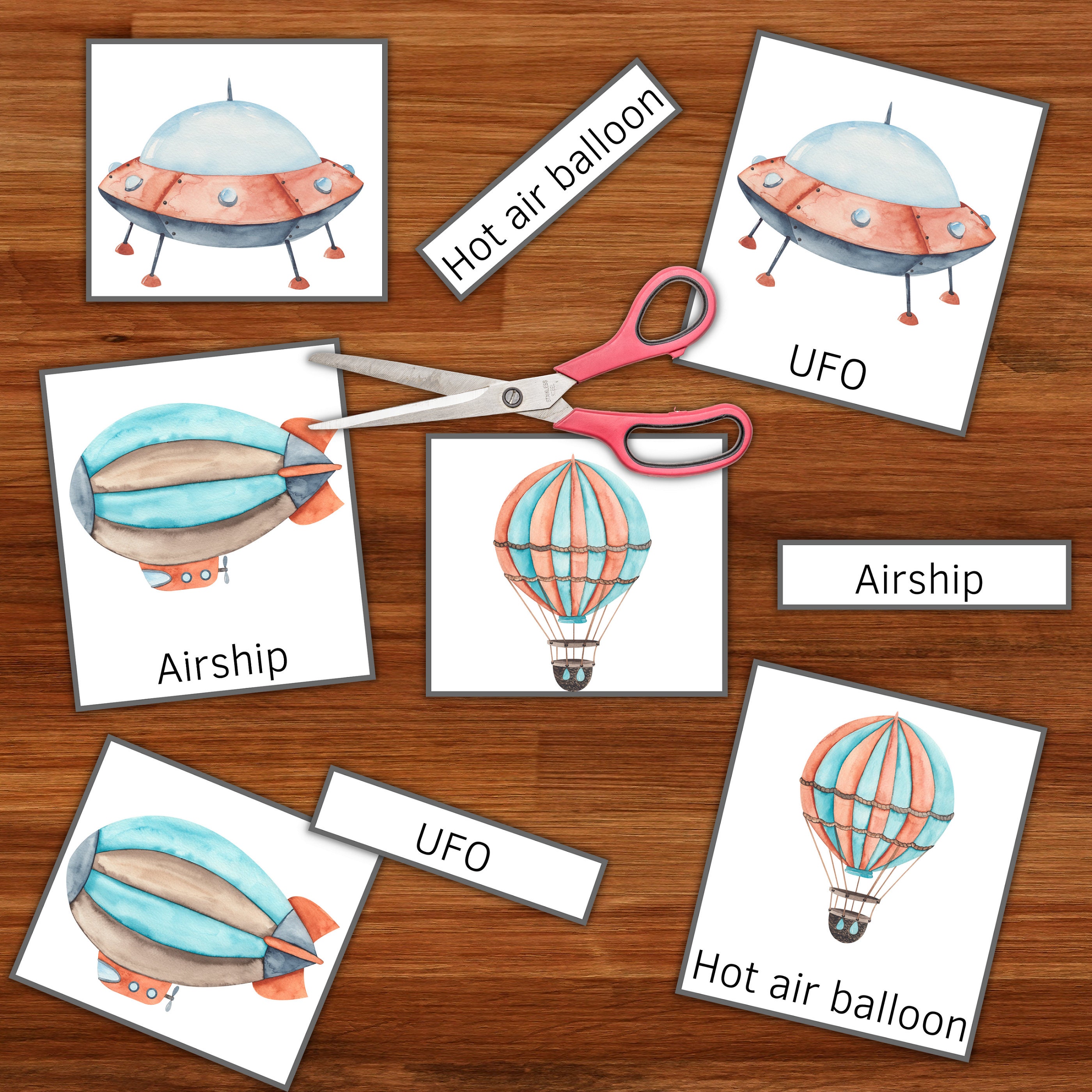 Air Transport & Flying Objects - Montessori Printable 9 Cards. Toddler ...