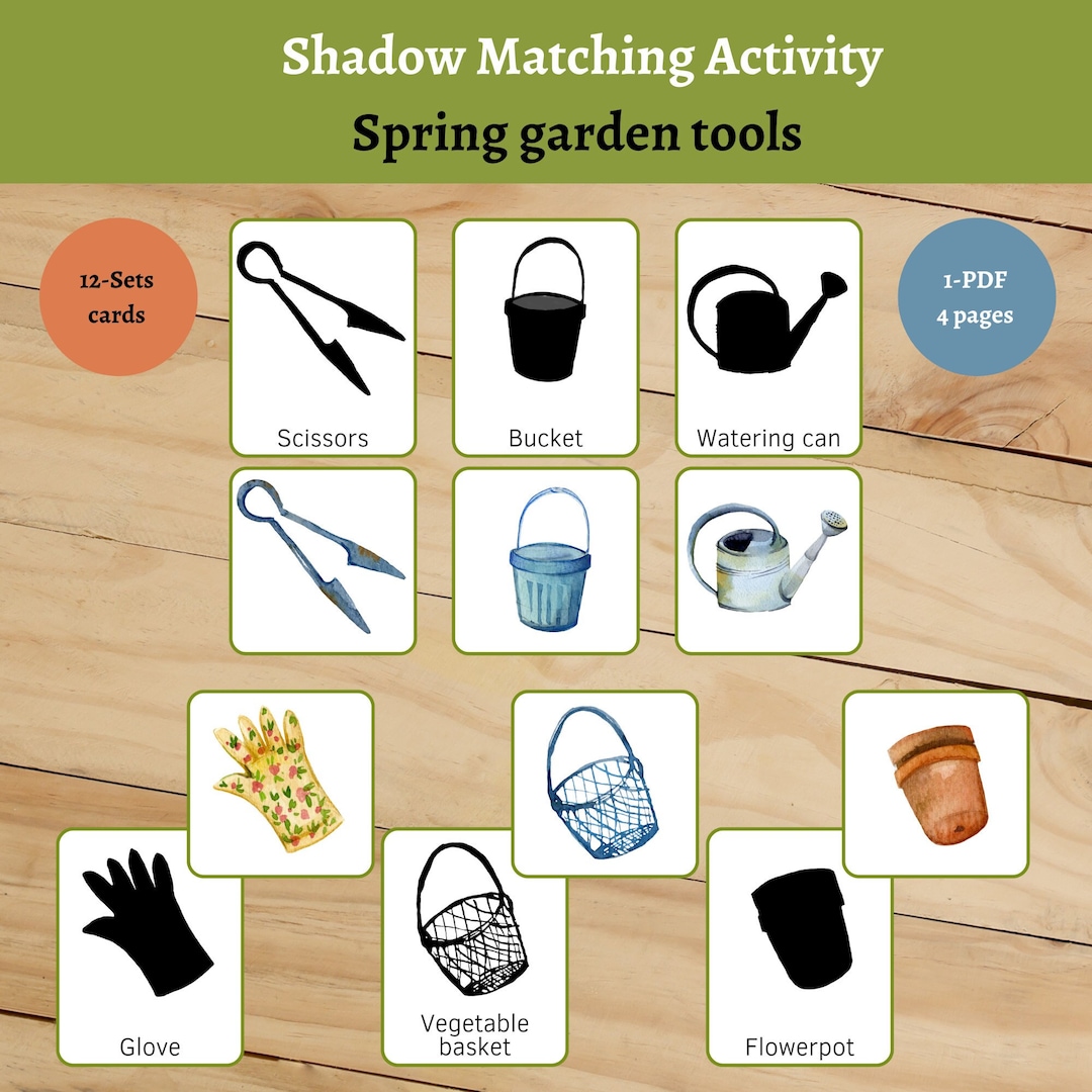 Spring Garden Tools Shadow Matching Cards. Montessori Garden Preschool ...