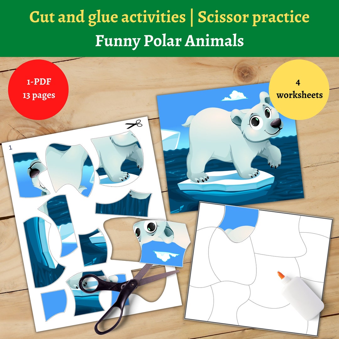 Funny Polar Animals CUT and GLUE Activities, Preschool, Kindergarten ...