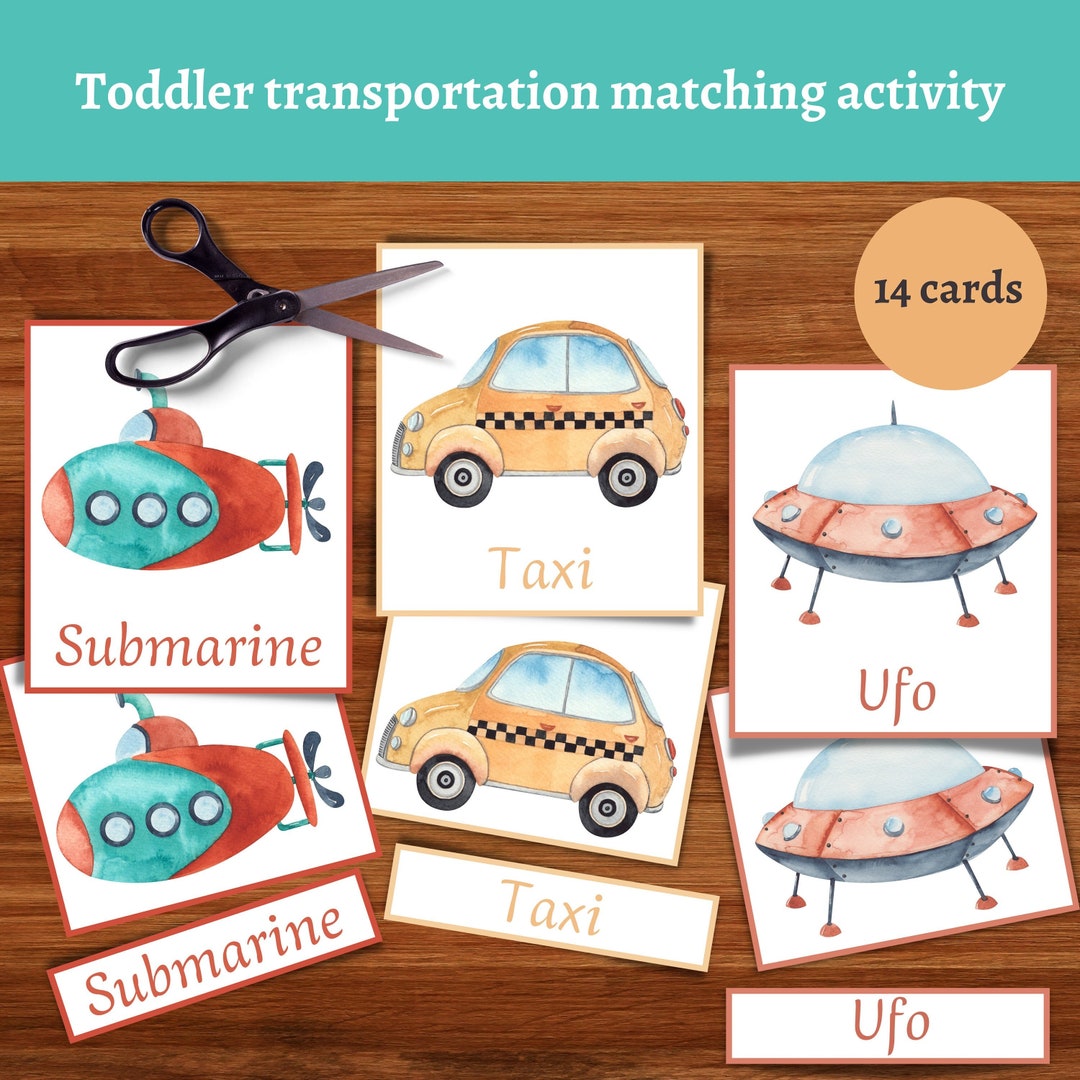 Vehicles Montessori Printable 14 Cards. Toddler Transportation Matching ...