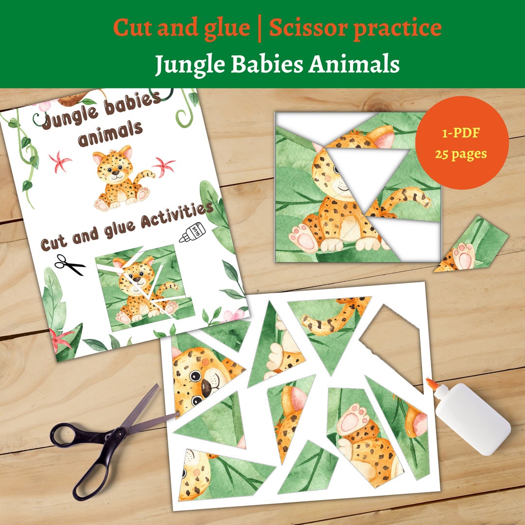 Jungle Babies Animals-cut and GLUE Activities, Preschool, Kindergarten ...