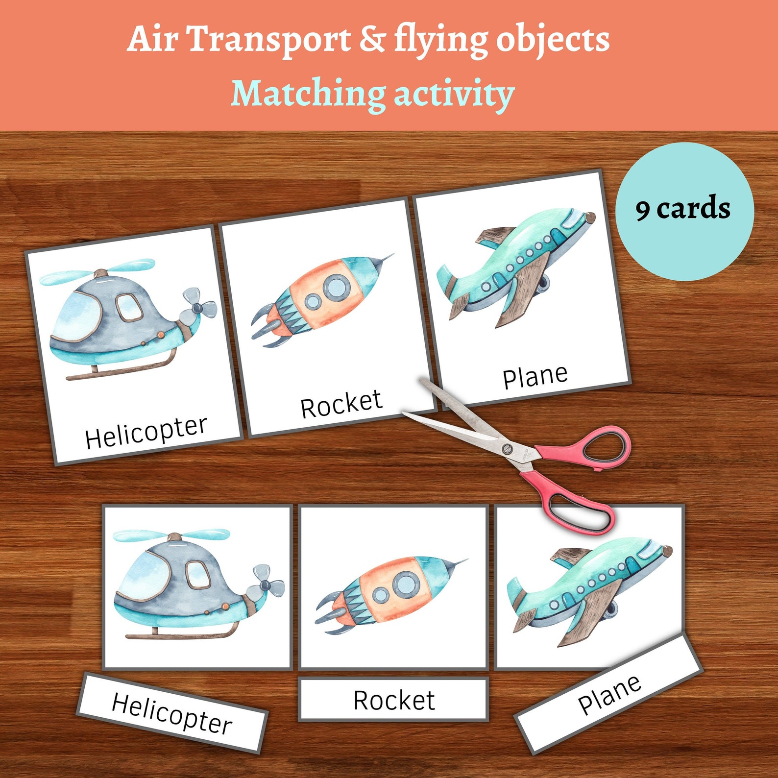 Air Transport & Flying Objects - Montessori Printable 9 Cards. Toddler ...