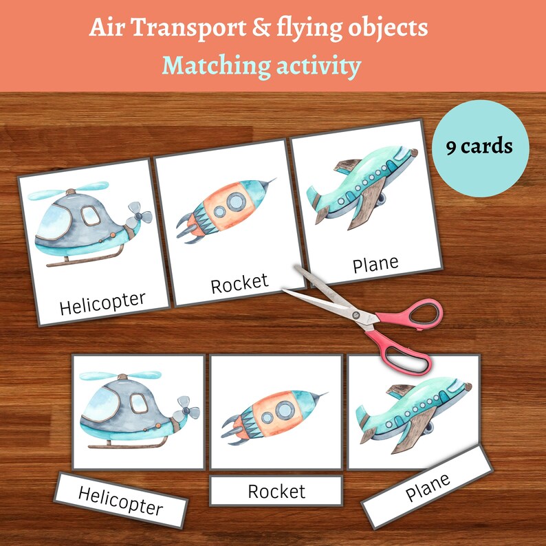 Air Transport & Flying Objects - Montessori Printable 9 Cards. Toddler ...