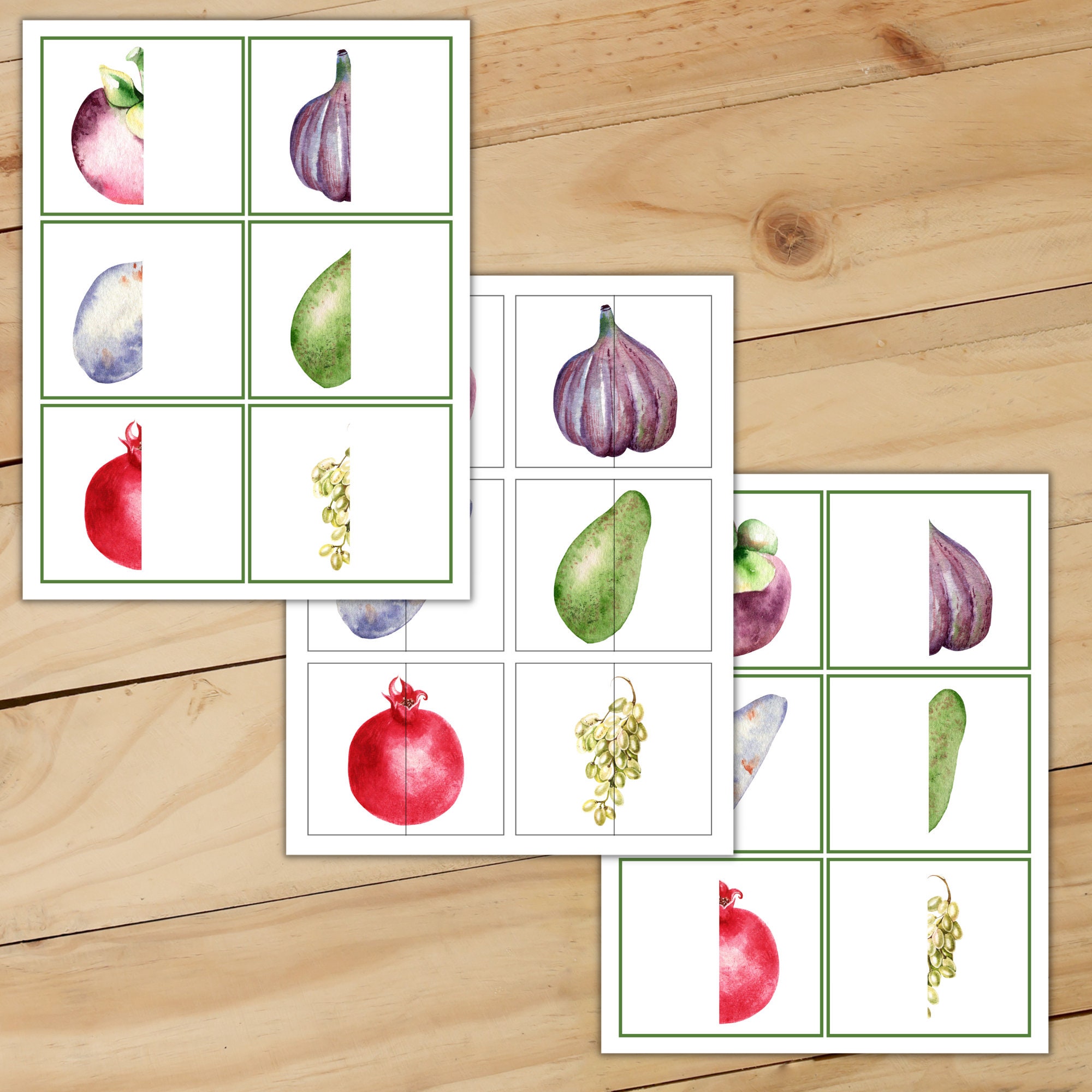Tropical Fruits Halves Memory Matching Game. Toddler Matching Halves ...