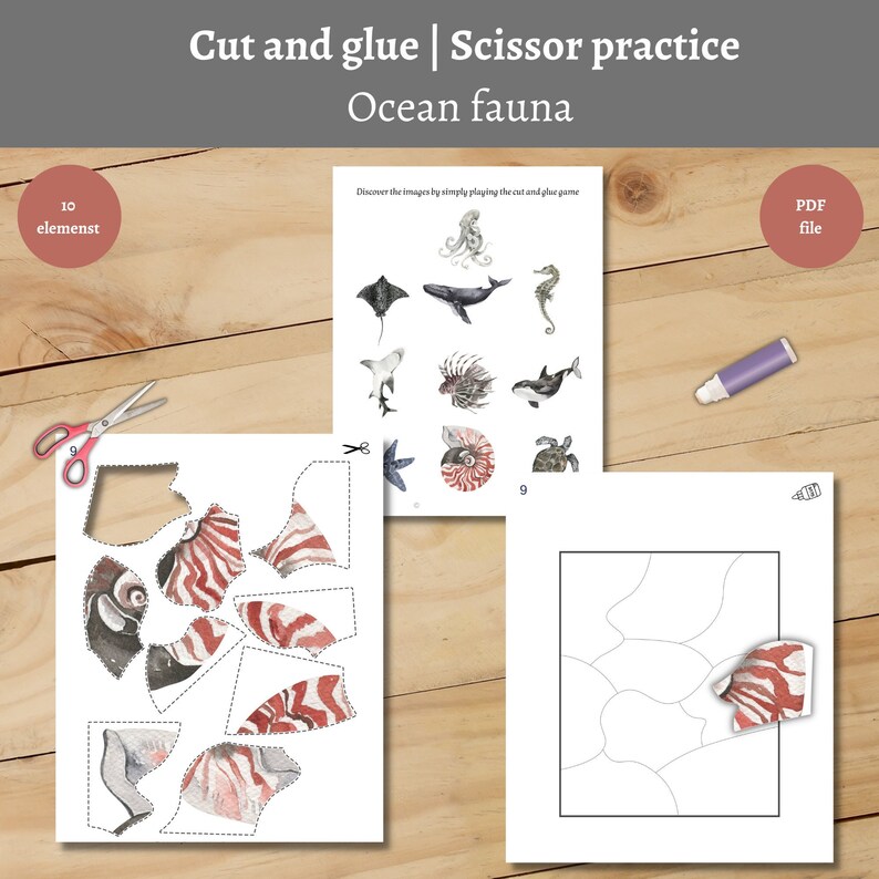 Ocean Fauna -CUT and GLUE Activities, Preschool, Kindergarten Activity ...