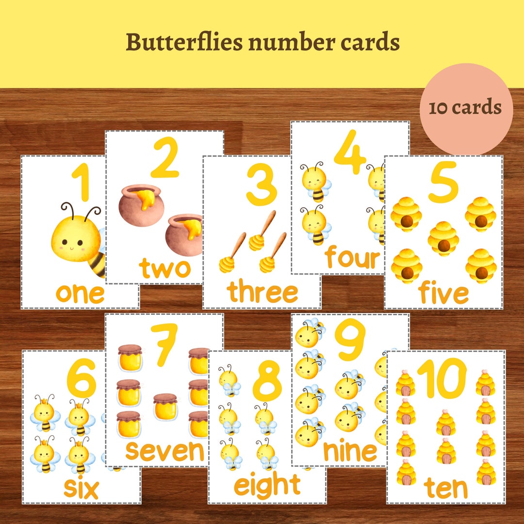 A Honey Bee Number Cards 1-10.counting Cards .toddler Watercolor ...