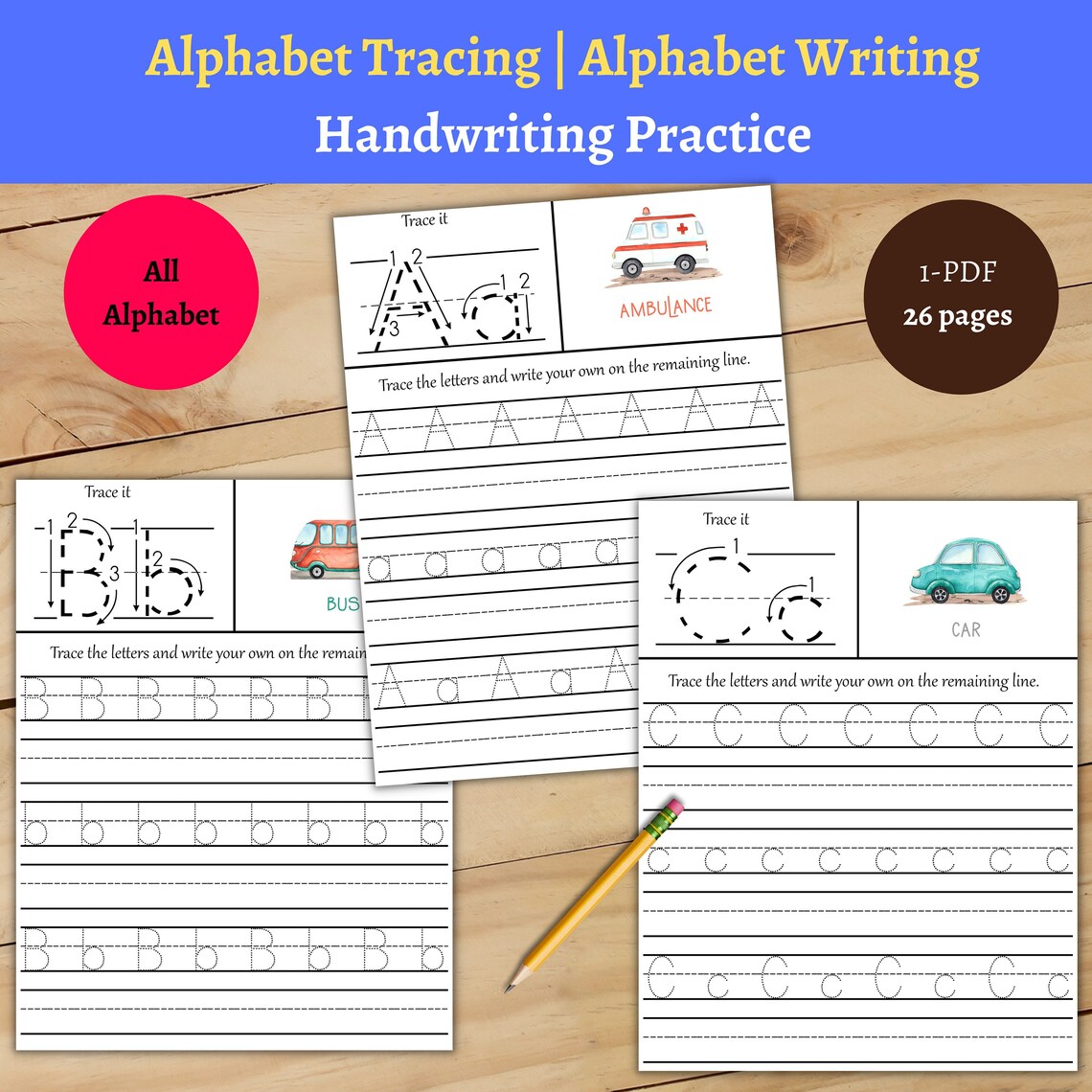 Alphabet A-Z Transportation Tracing Letters Worksheet Printable Pages ...