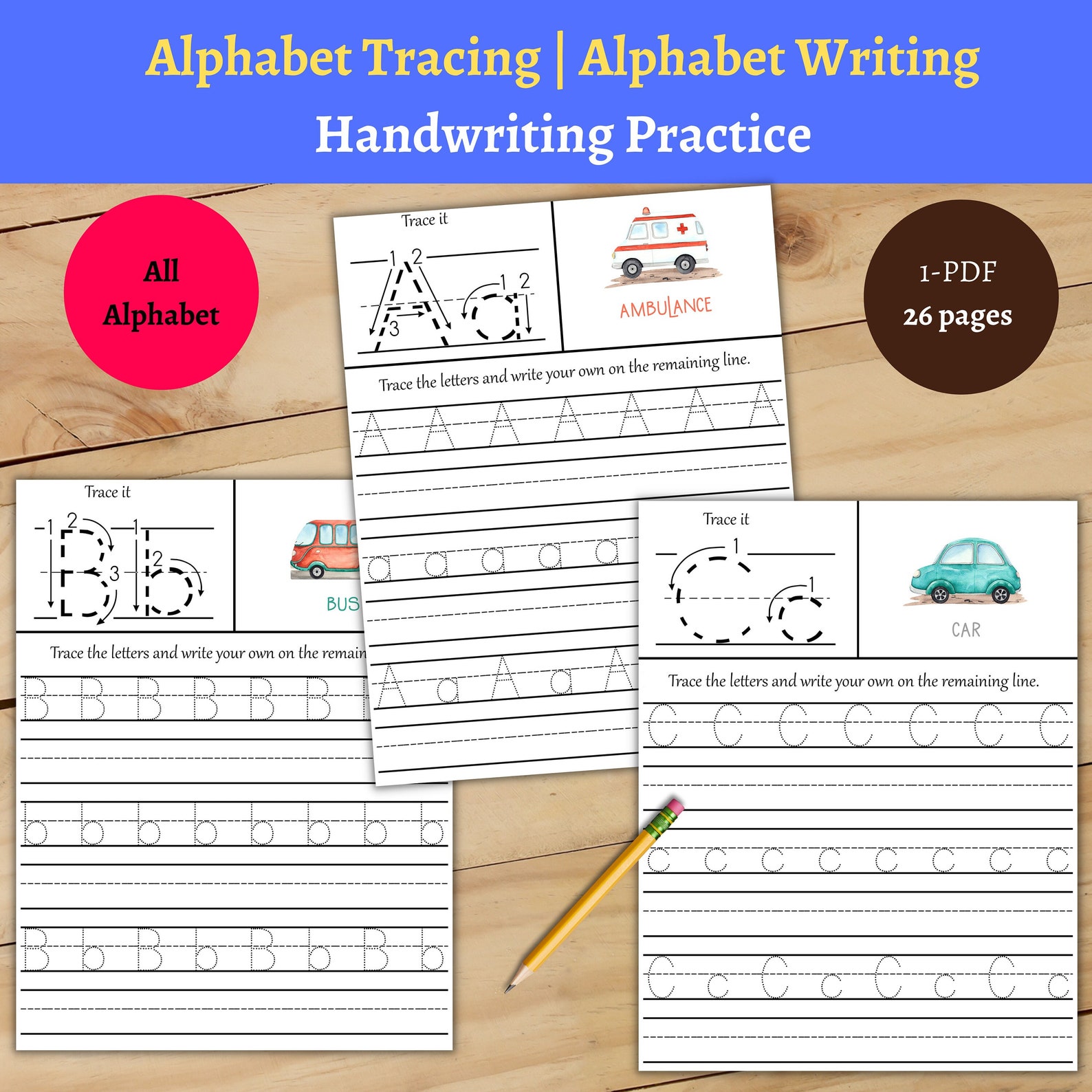 Alphabet A-Z Transportation Tracing Letters Worksheet Printable Pages ...