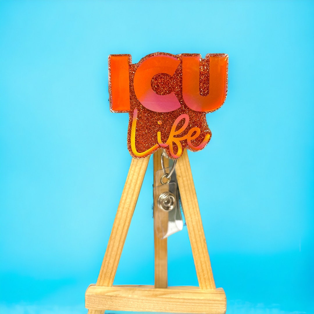 ICU Nurse Badge Reel, Interchangeable Badge, Metallic Vinyl Badge, Gift ...