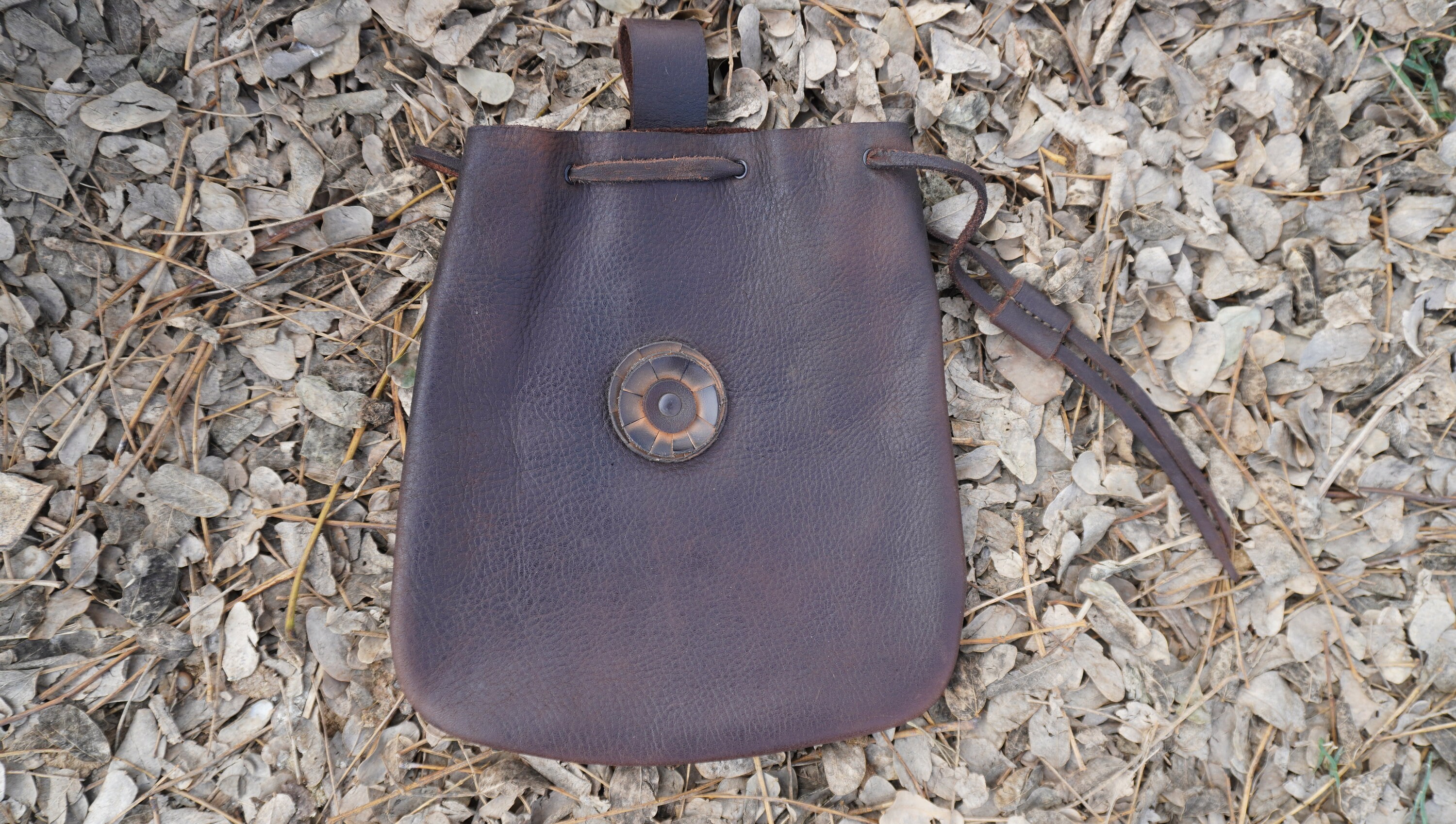Handmade Leather Drawstring Pouch – Rustic Brown Coin Bag, Medieval ...