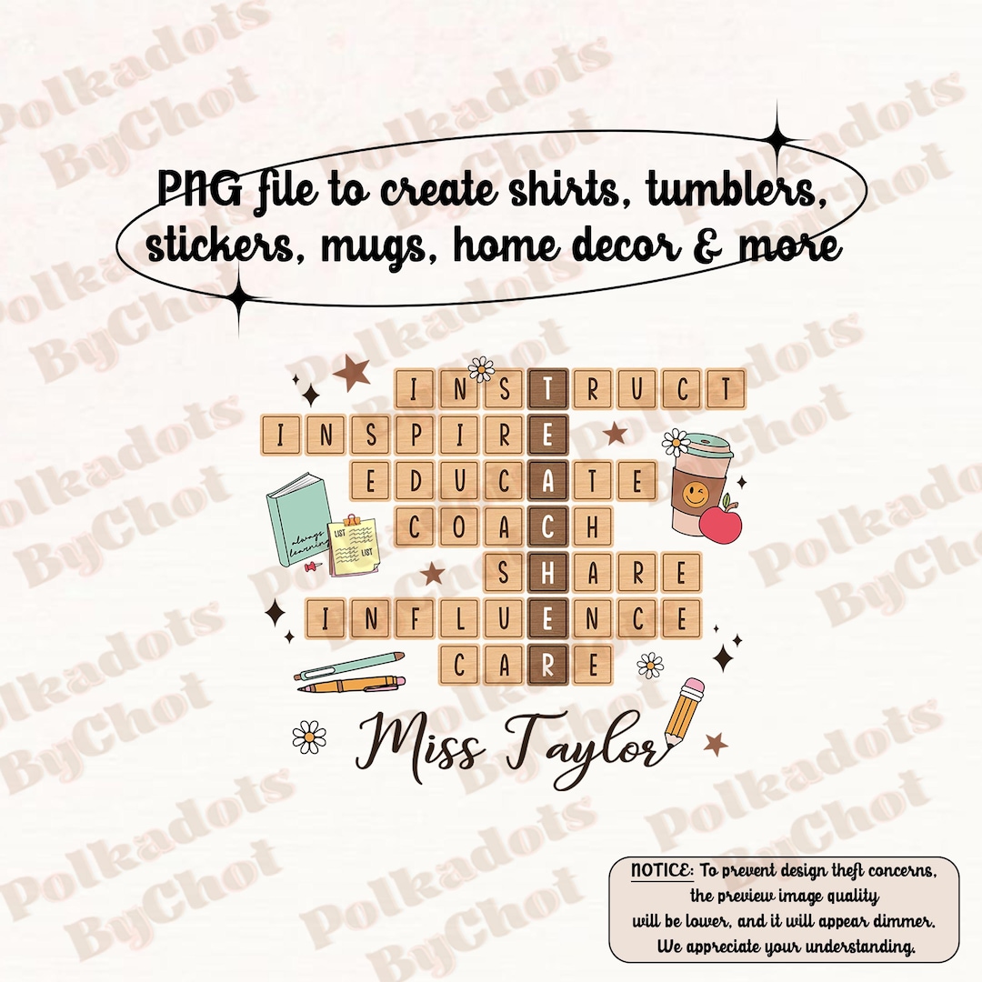 Personalized Teacher Png Crossword Puzzle Png, Kindergarten Teacher ...