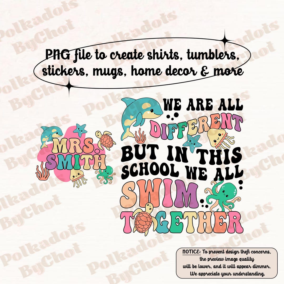 Teacher Png Custom We Swim Together Kindergarten Back to School Png for ...
