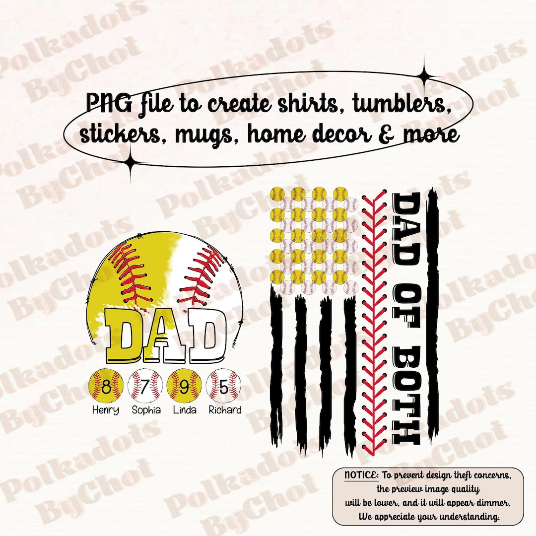Personalized Baseball Softball Dad Png, Dad of Both Png, Baseball Dad ...