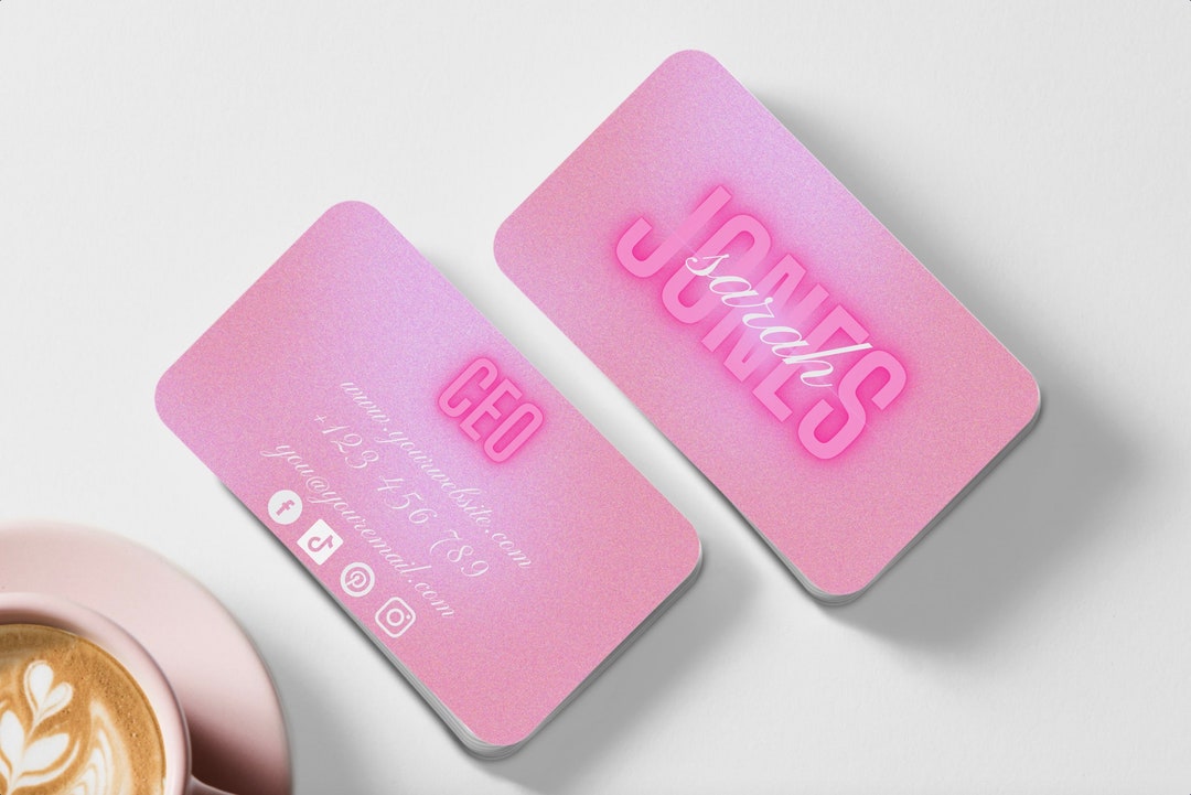 Edit Business Card Template Pink Neon Business Card Branding for Lash ...