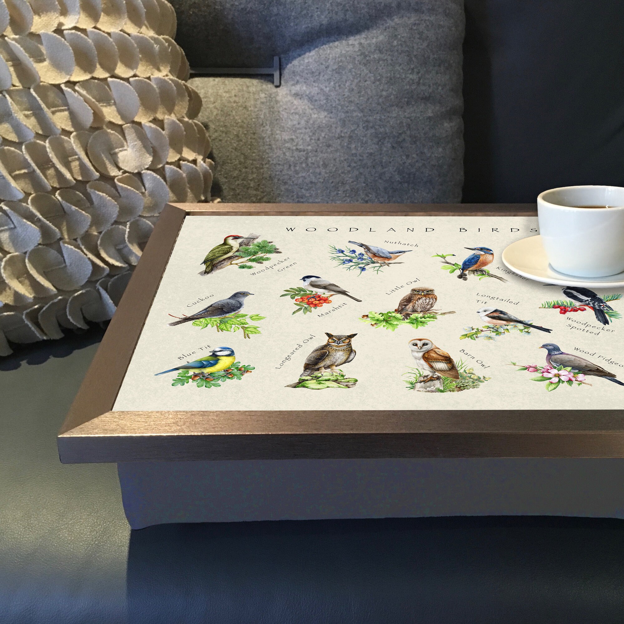 Woodland Birds LAP TRAY With Cushion: Bird Lovers Bean Bag Cushion Tray ...