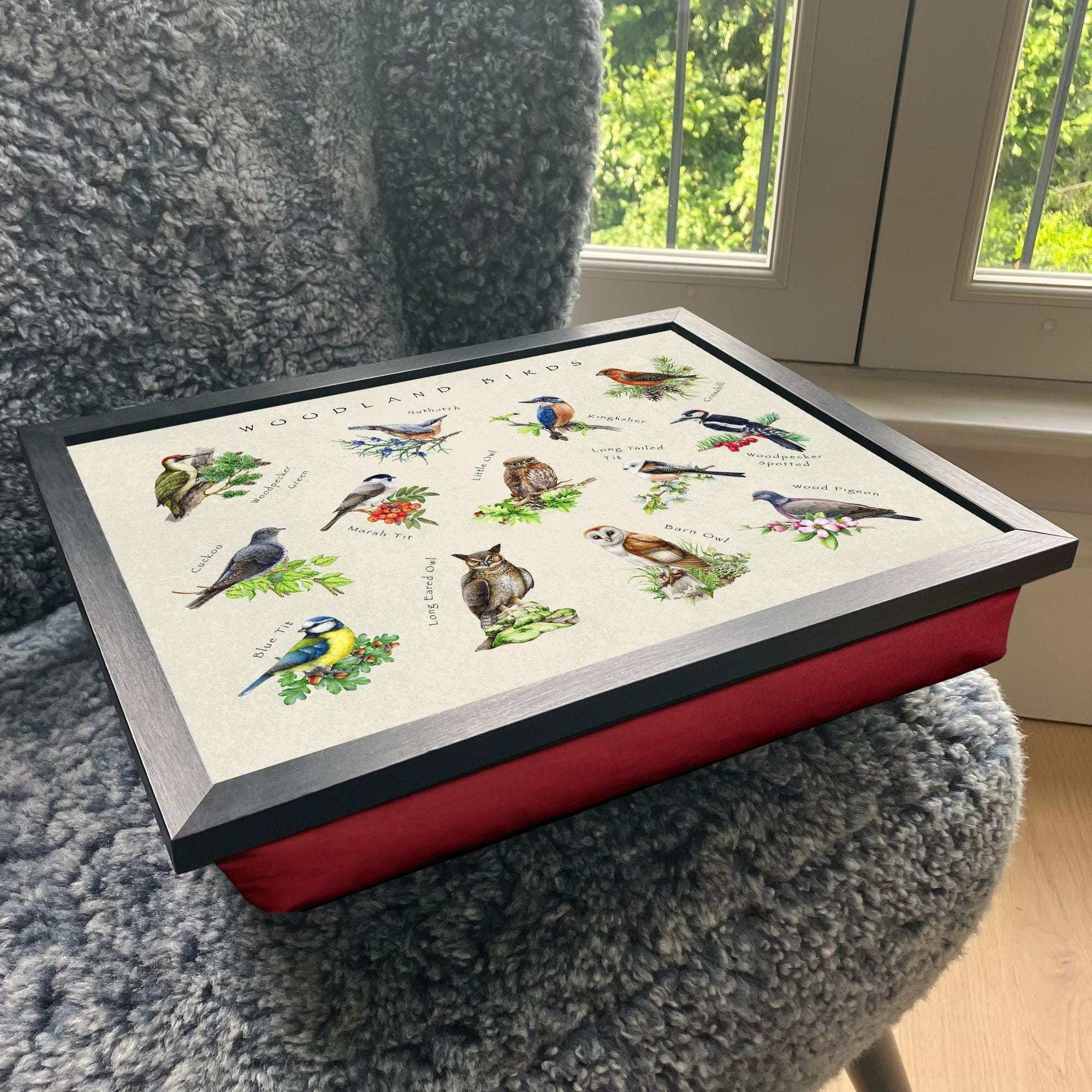 Woodland Birds LAP TRAY With Cushion: Bird Lovers Bean Bag Cushion Tray ...