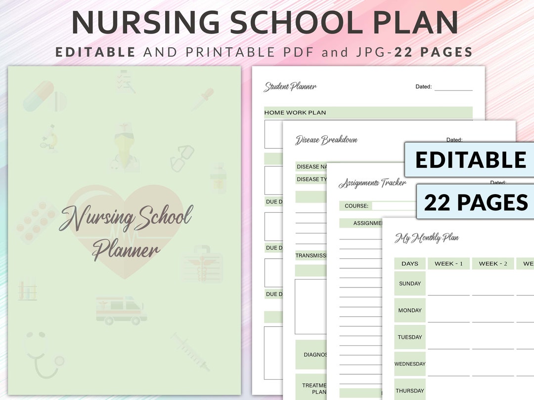 Editable Nursing School Planner, Nursing School Notes, Printable ...