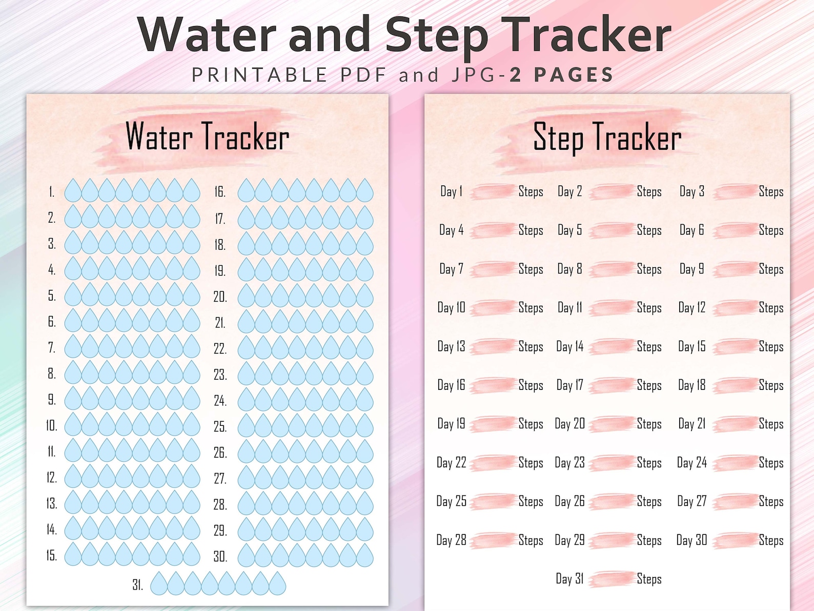 Printable Monthly Water Tracker and Step Tracker, Hydration Tracker ...