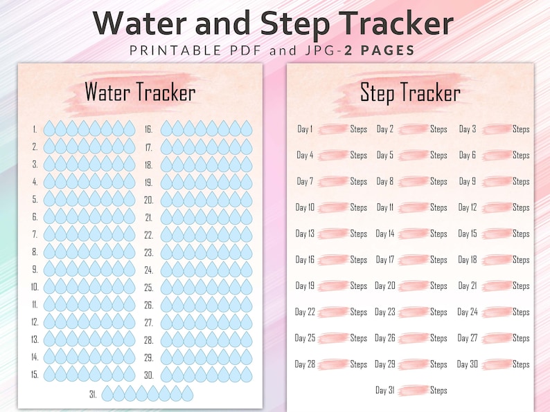 Printable Monthly Water Tracker and Step Tracker, Hydration Tracker ...