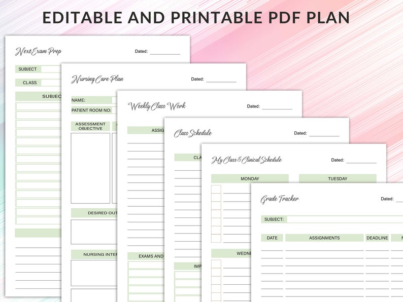 Editable Nursing School Planner, Nursing School Notes, Printable ...