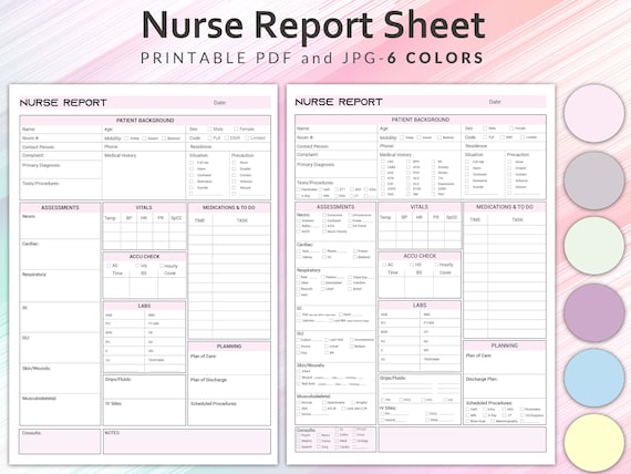 Nursing Charting Report Sheet Printable Nurse Report Sheet | Instant