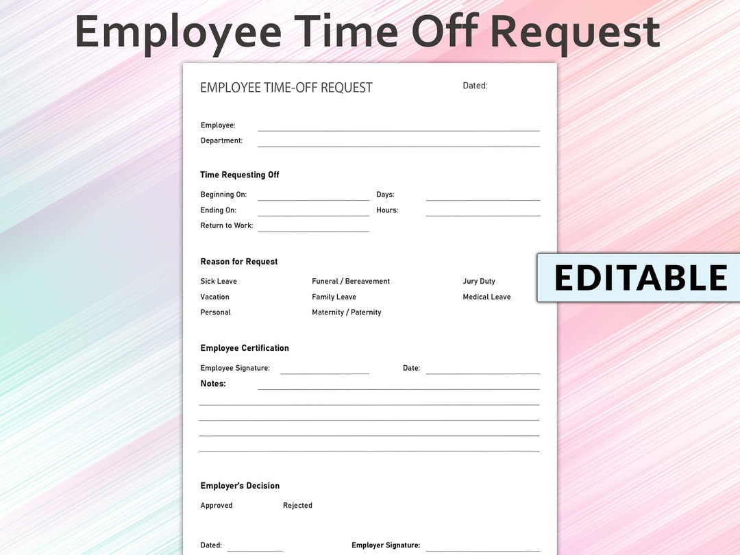 Editable Employee off Request, Employee Time-off Request Template ...
