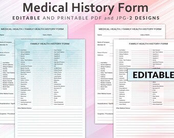 Editable Medical History Form, Family Medical History Form , Medical ...