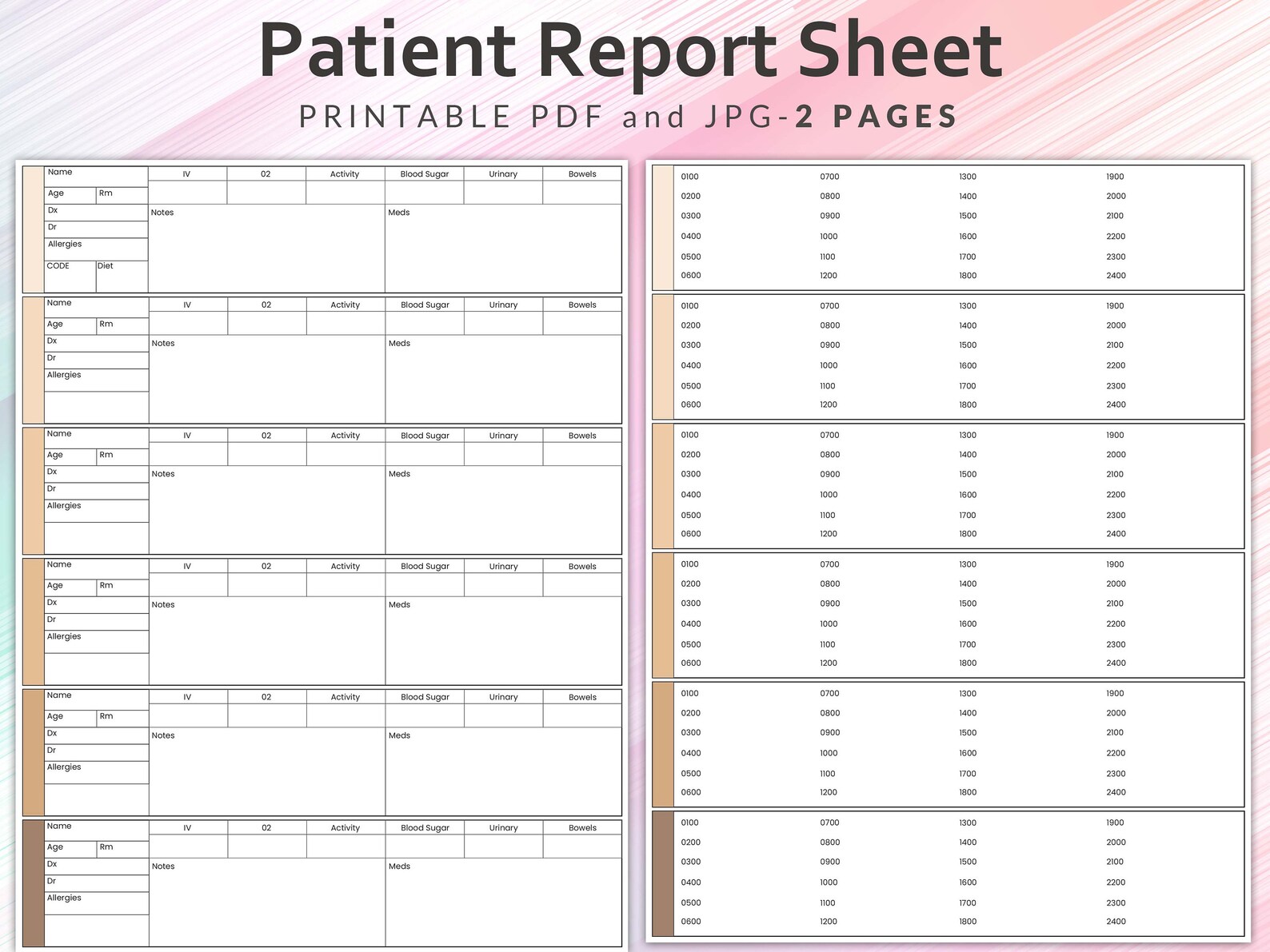 Printable Patient Report Sheet - Etsy