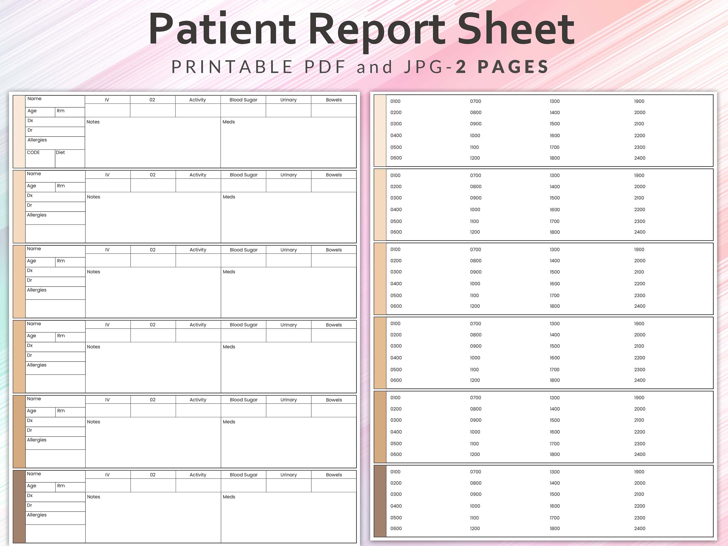 Printable Patient Report Sheet - Etsy