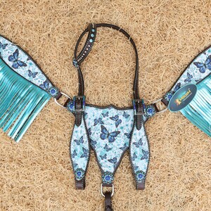 Butterfly Horse Tack, Western Leather Headstall Breast Collar Tack Set ...