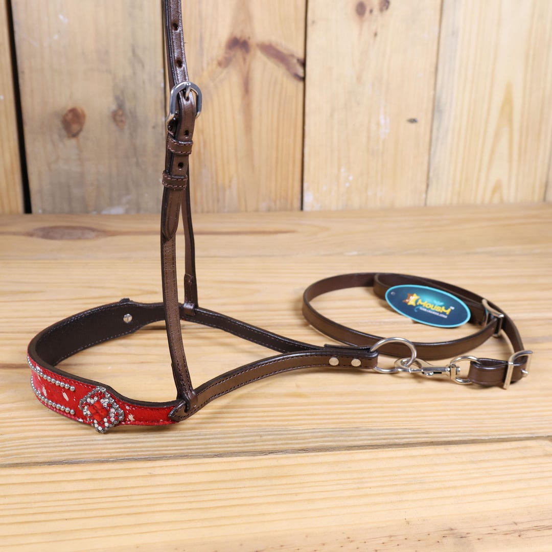Red Acid Wash Cowhide Tie Down Noseband: Blingy Concho Leather Strap - Etsy