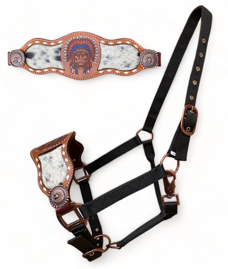 Handmade Leather Bronc Halter: Western Horse Headstall With Red Chief ...