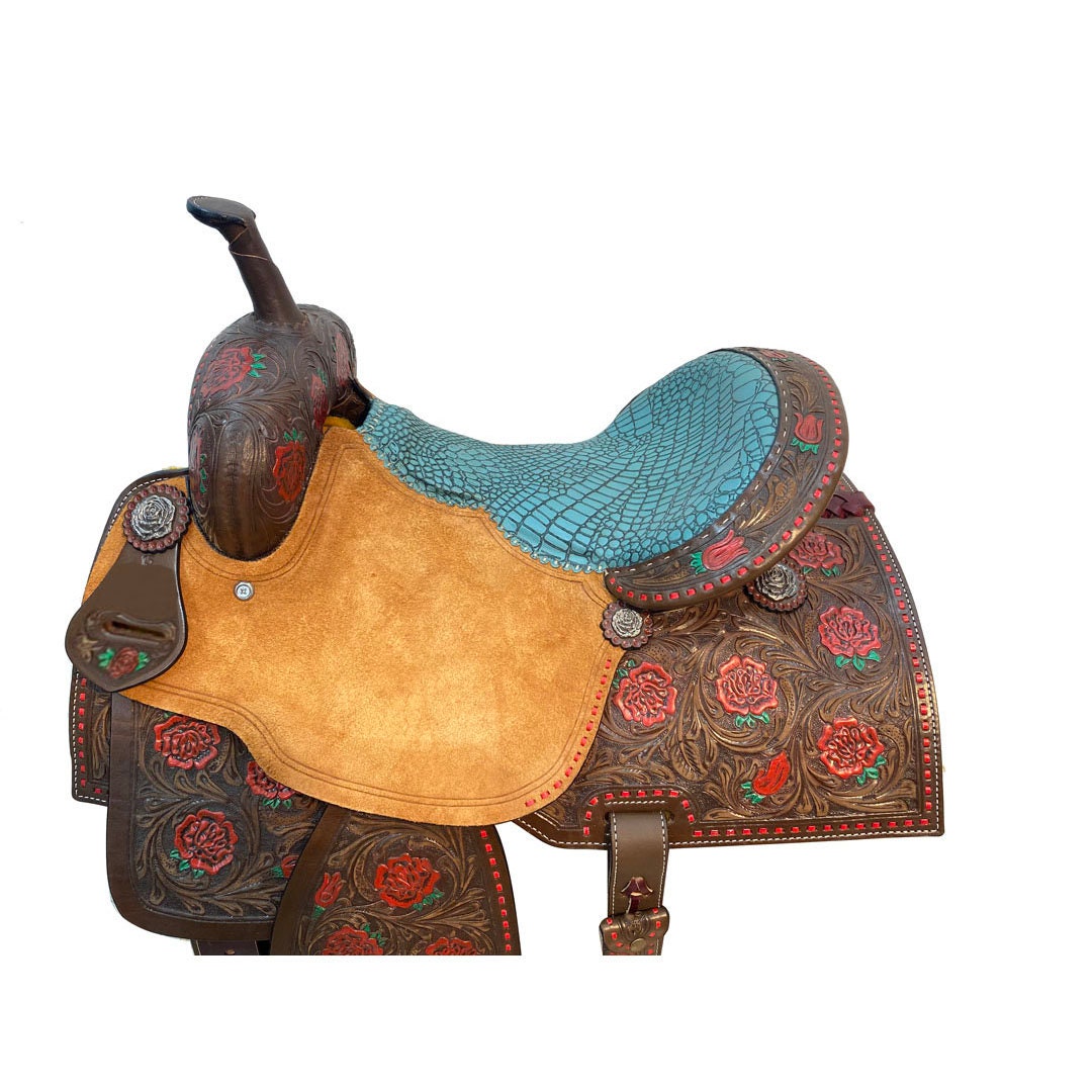 Mousm Western Argentina Leather Saddle Floral Barrel Type With Back ...