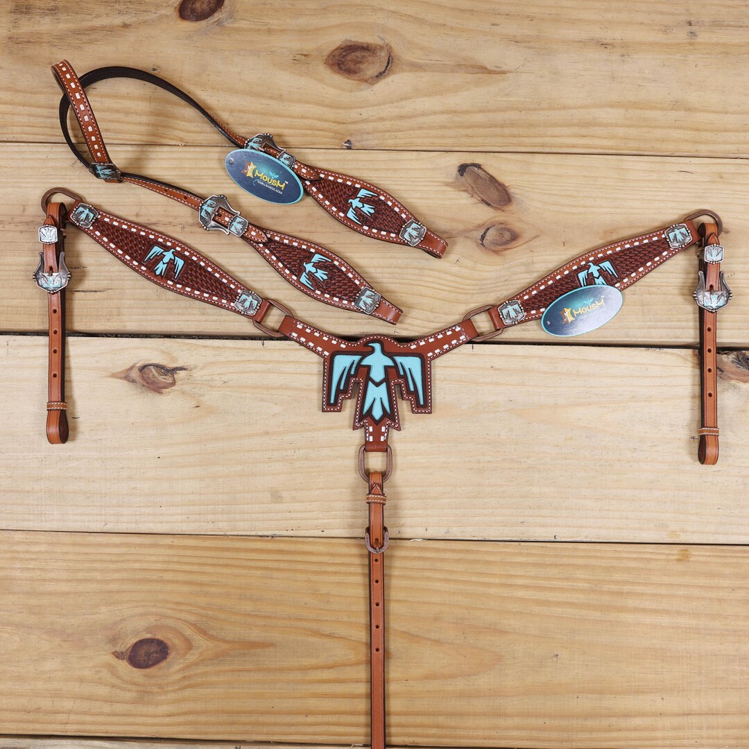 Turquoise Thunderbird Headstall & Breast Collar Tack Set: Gladiator ...