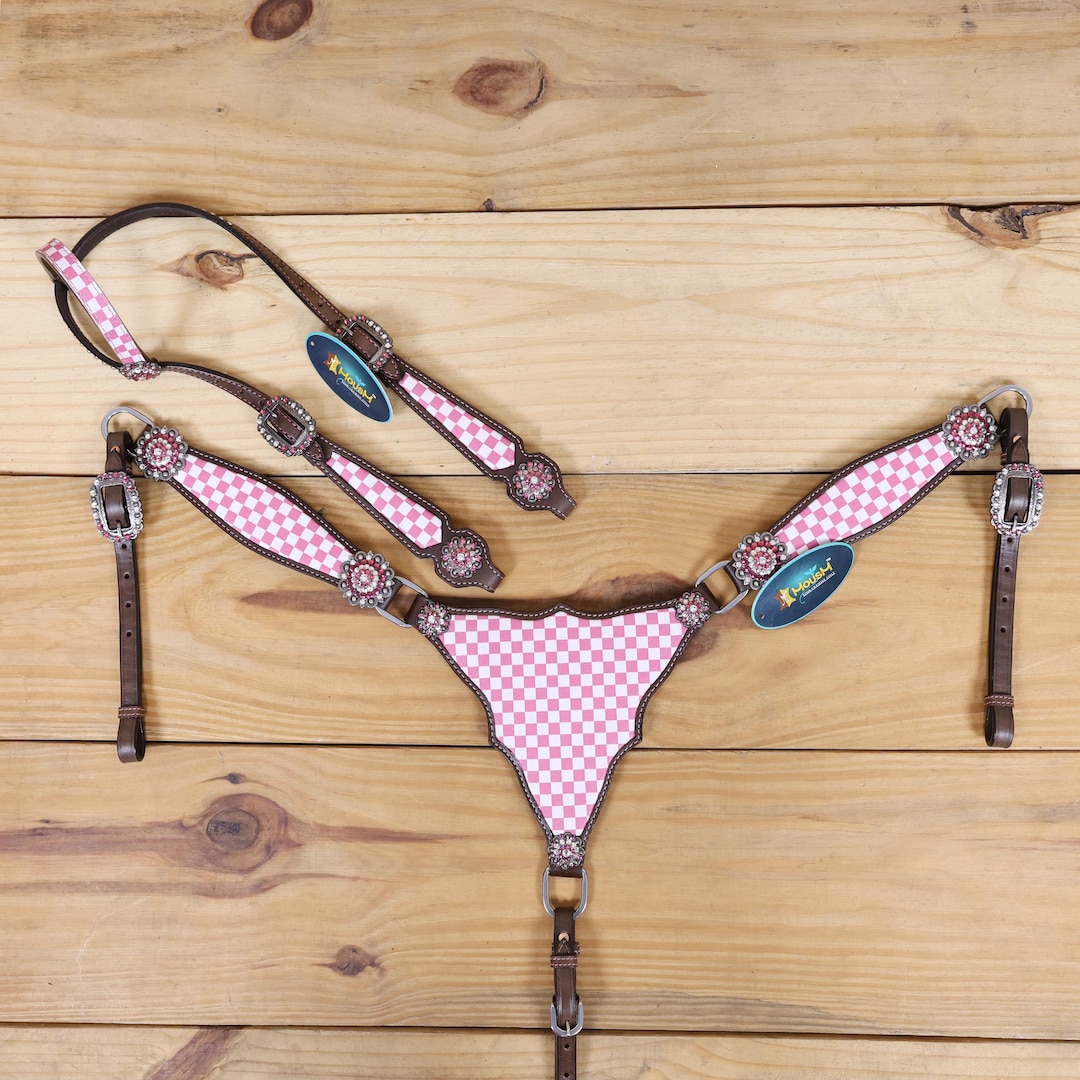 Race Finish Line Print Headstall. Leather Headstall and Breast Collar ...